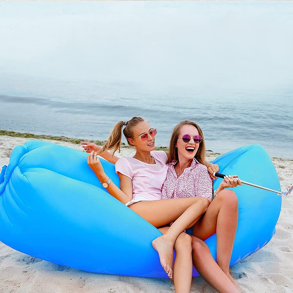 Portable Inflatable Lounger Air Sofa Couch, Anti- Air Leaking Beach Lounger for Camping Picnics Hiking Beach Music (Black)