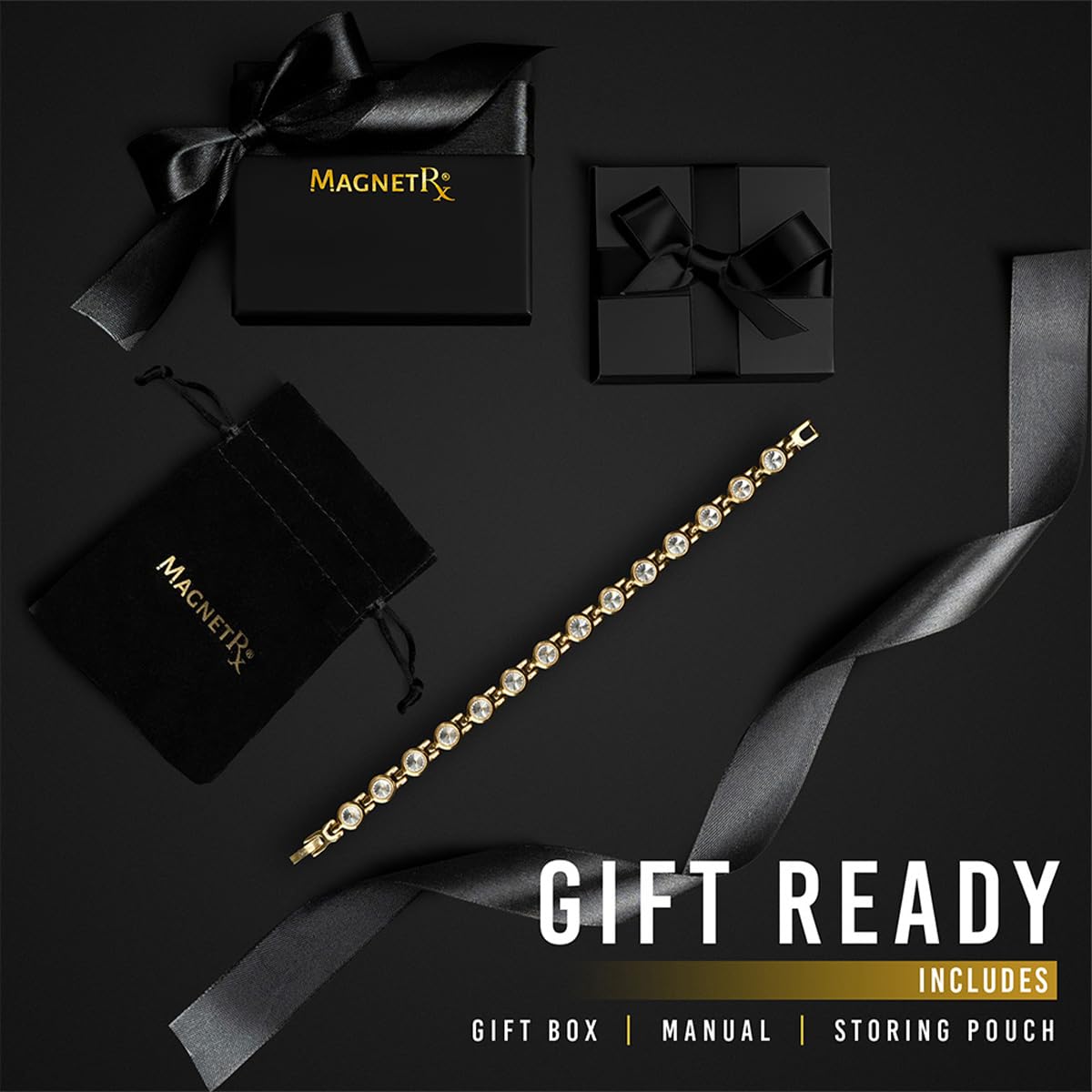 MagnetRX® Women's Magnetic Bracelet – Magnetic Crystal Bracelets for Women – Adjustable Length with Included Sizing Tool (Gold)