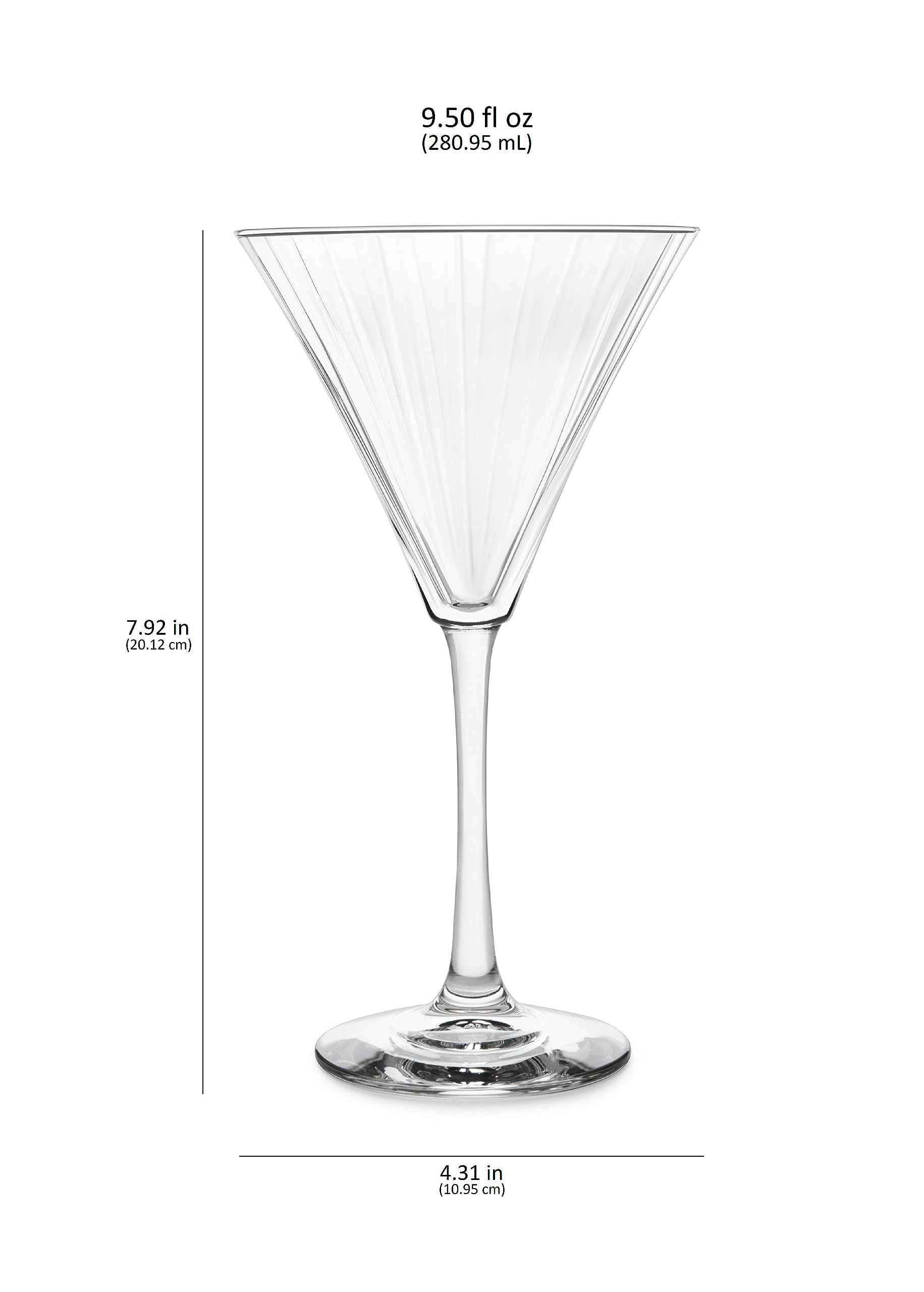 Libbey Paneled Martini Glasses Set of 4, 9.5 Oz Fine Ribbed Modern Martini Glasses, Dishwasher Safe Martini Cocktail Glasses for Cocktail Parties