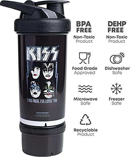 Smartshake Revive KISS Shaker Bottles for Protein Mixes 25 oz – Shaker Cup Workout Smart Shaker Bottles With Storage for Powder + Protein Shakes, Rock Band Collection