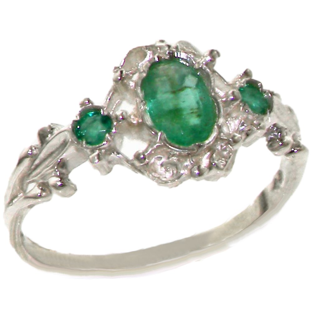 LetsBuyGold 925 Sterling Silver Real Genuine Emerald Womens Band Ring - Size 10