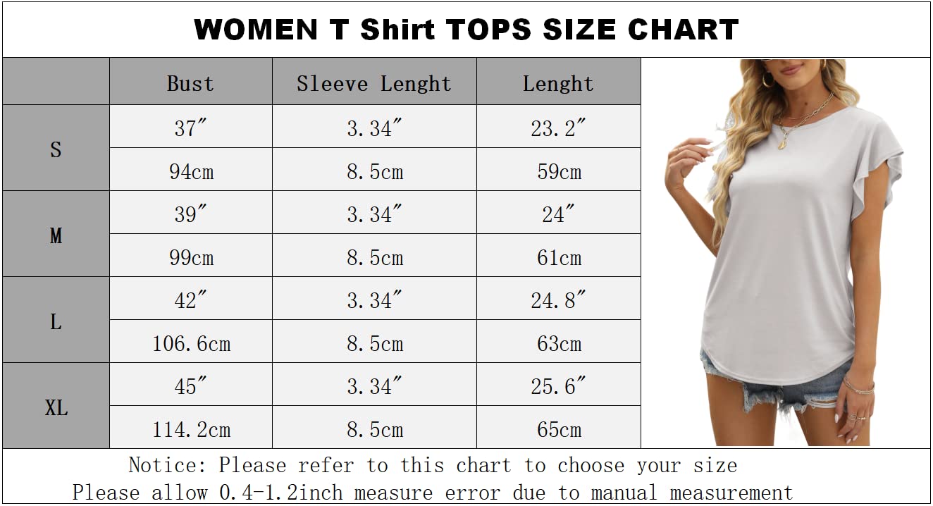 MIROL Women's Ruffle Sleeve Tops Summer Casual Blouse Crew Neck Solid Cute Tunic Shirt Light Grey