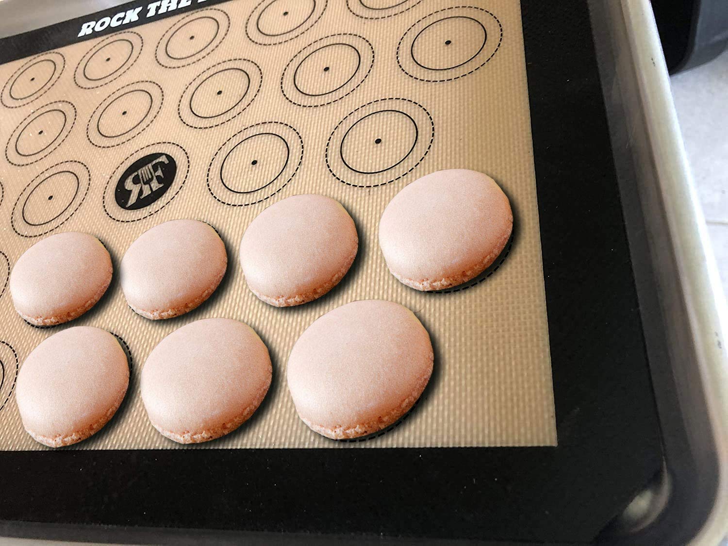 Rock the Fork Macaron Mats (Premium 2-pack) NonStick Silicone Macaron Sheets. Macaron Silicone Baking Mats are designed for style & function by Chefs for Chefs. 11 5/8 x 16 1/2 Inch