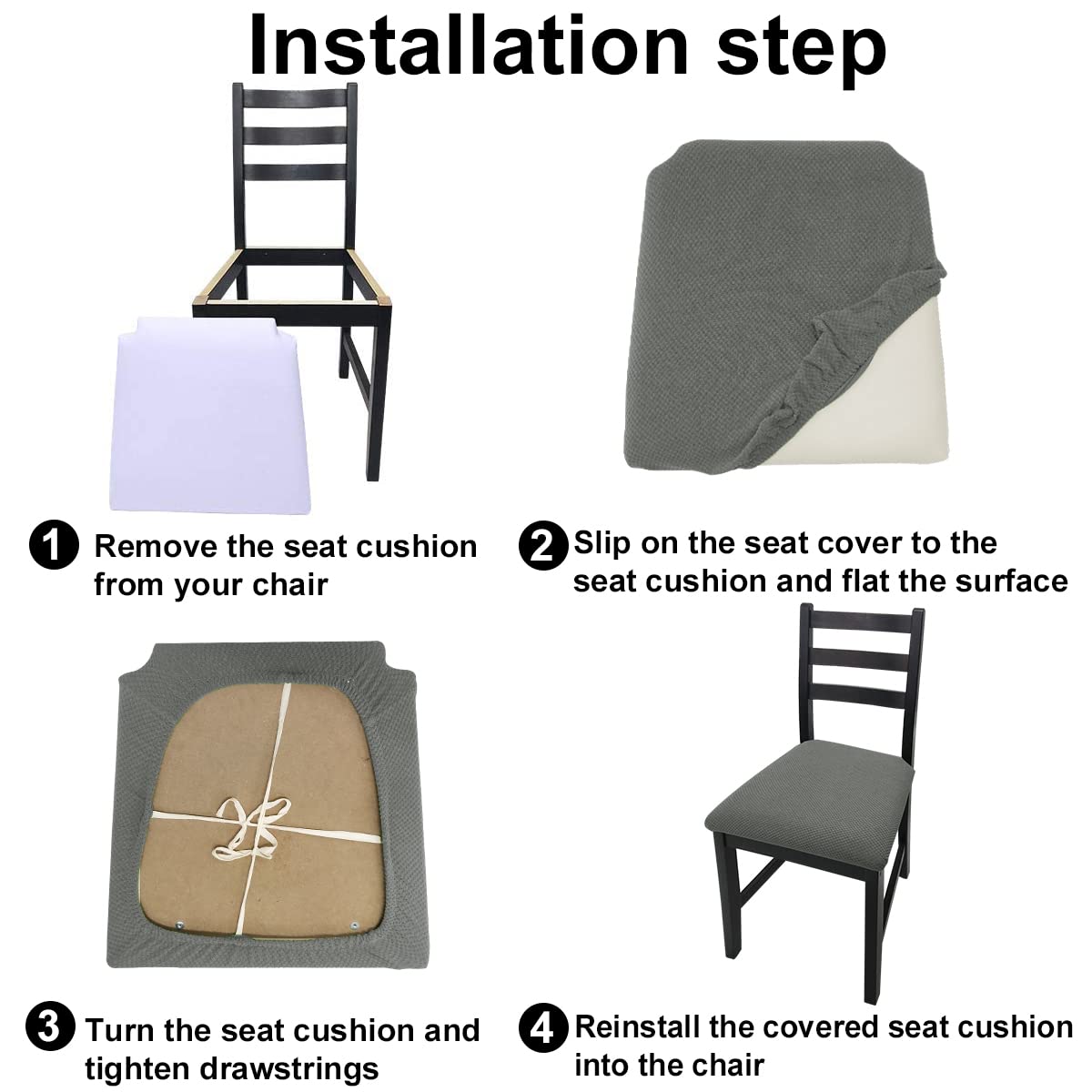 NORTHERN BROTHERS Seat Covers for Dining Room Chairs, Waterproof Kitchen Dining Seat Slipcovers - Chair Seat Covers Protector Set of 4(Light Grey,4 Pack)