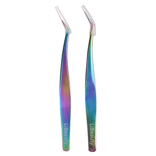 Libeauty Lash Curved Tweezers Eyelash Extension Tweezers Set for Individual and 1D-6D Lashes Volumel Precision Lashing Tweezers with Premium PU Storage Case