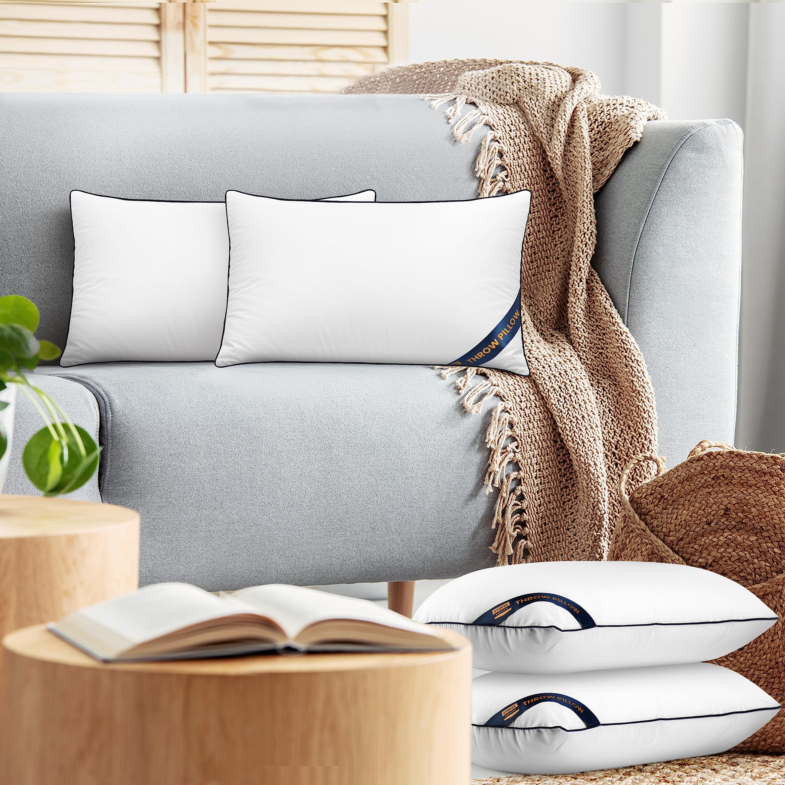 Utopia Bedding Throw Pillow Inserts (Pack of 4, White), 12 x 20 Inches Decorative Indoor Pillows for Sofa, Bed, Couch, Cushion Sham Stuffer