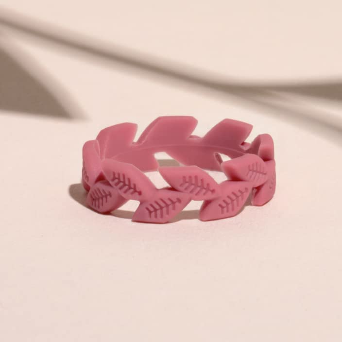 QALO Women's Rubber Silicone Ring, Vine Rubber Wedding Band, Breathable, Durable Engagement Silicone Ring, 5.8mm Wide 1.75mm Thick, Blush, Size 6
