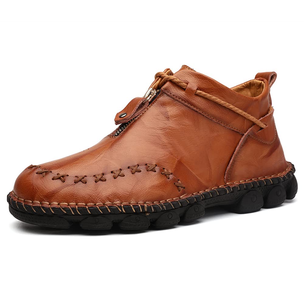Recyphi Men's Genuine Leather Comfortable Casual Outdoor Waterproof Ankle Boots Safety Non-slip Hiking Shoes