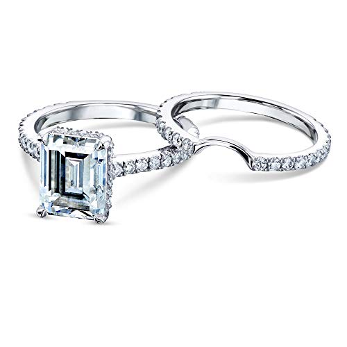 Kobelli 3-1/6ct.tw Emerald Moissanite Drop Halo Bridal Set, Rose Gold, 10
