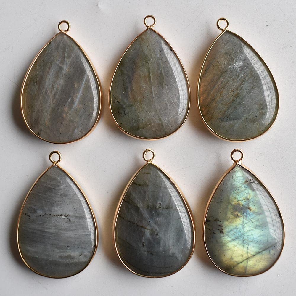 Natural Labradorite Stone Segment Water Drop Gold Color Connector Accessories Pendant 6pcs/lot
