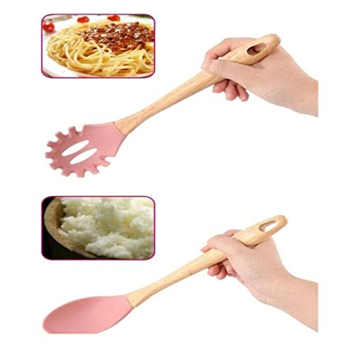 LMMDP Silicone Kitchenware Set Non-Stick Silicone Kitchen Shovel Spoon Set Shovel Spoon High Temperature Spatula with Storage Rack-