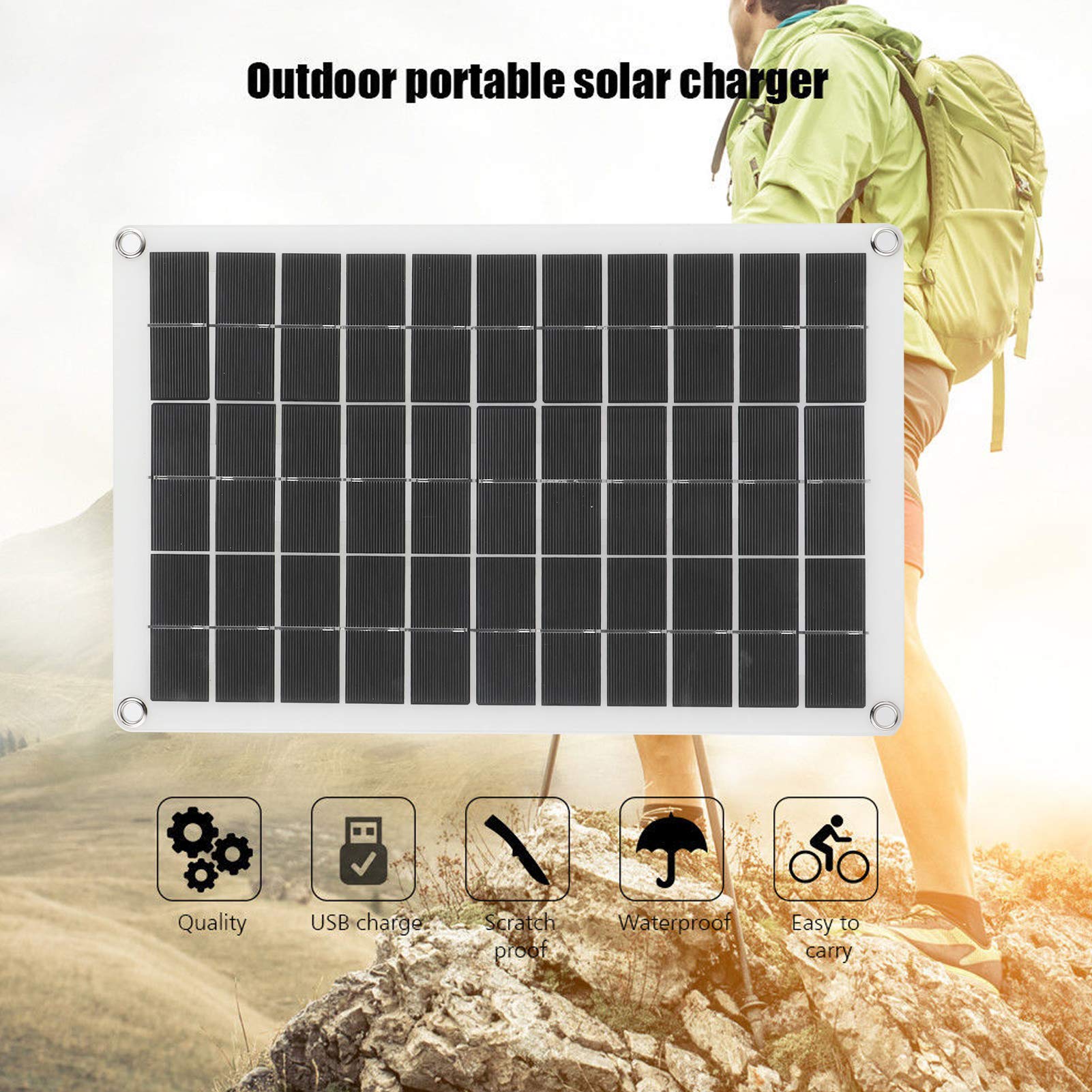 POCREATION Monocrystalline Solar Panel, IP65 Waterproof Portable Solar Cell Panel 100W Monocrystalline 12 24V USB Output for Car Trailers Yacht
