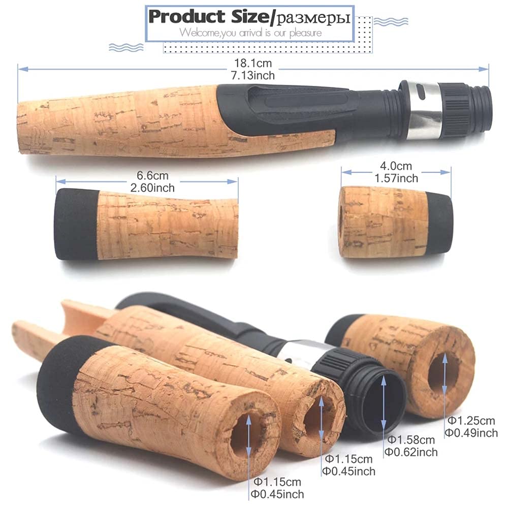 MNFT 1Set Cork Split Grip Rod Handle Kit Baitcast Fishing Rod Building and Repair Tackle with Plastic Reel Seat Rear Grip (Straight Handle)