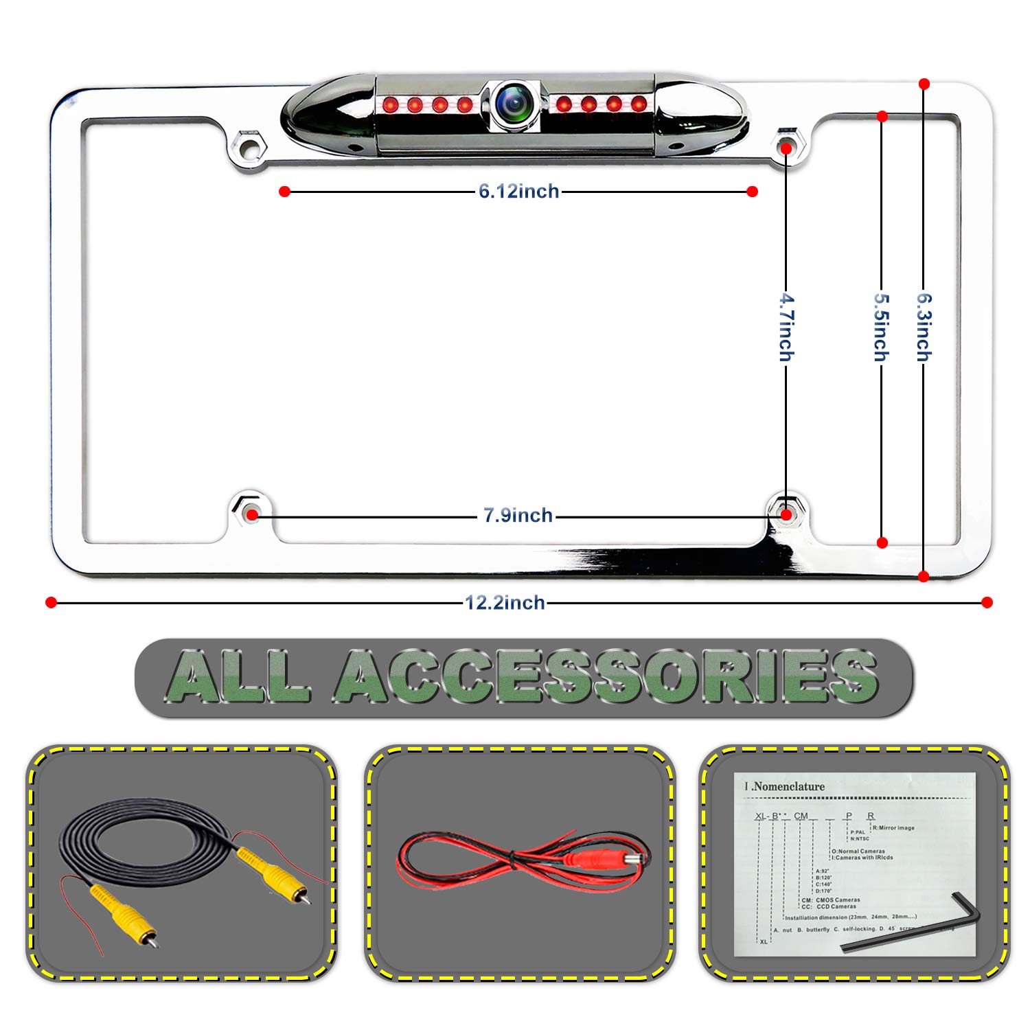License Plate Backup Camera, JPP Front/Rear View Camera 170° Viewing Angle Universal Car Reverse Camera Waterproof 8 LED Night Vision Vehicle Reverse Camera