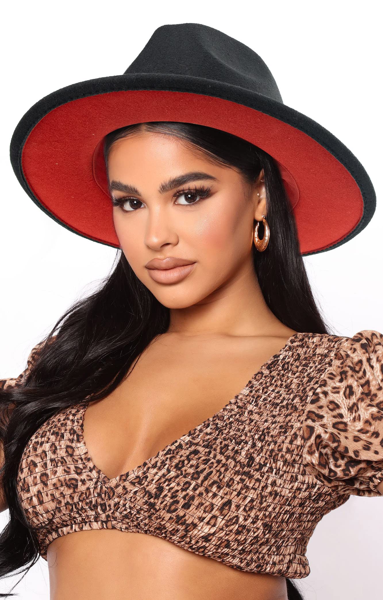 Red Bottom Fedora Hats for Men Women - Classic Black Red Panama Hat Wide Brim Two Tone Jazz Gentleman Hat