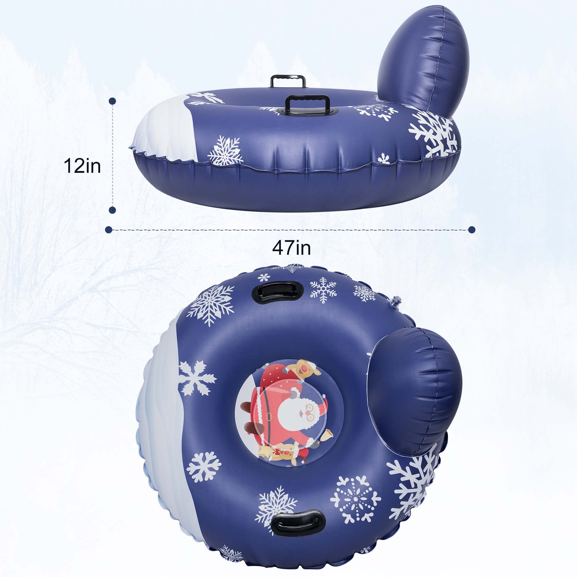 Snow Tube Sled, 47 Inch Thickened Inflatable Snow Sledding Tube with Backrest and Reinforced Handles for Winter Outdoor Fun