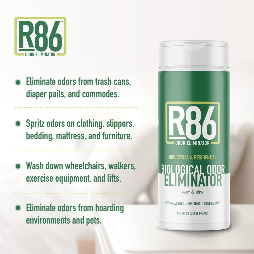 R86 Biological Odor Eliminator - Neutralize Urine Odor, Diaper Pail Odor β Use As Fabric Spray For Bedding, Mattress, Clothing β Laundry Additive - Natural Formula, Use Wet or Dry