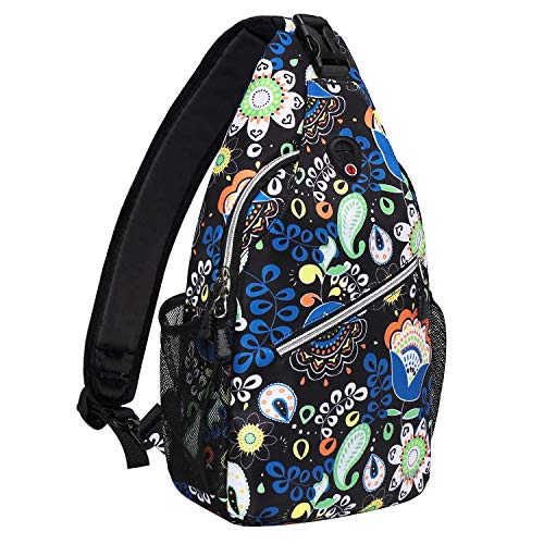 MOSISO Sling Backpack,Travel Hiking Daypack Pattern Rope Crossbody Shoulder Bag, Navy Blue Base Bohemian