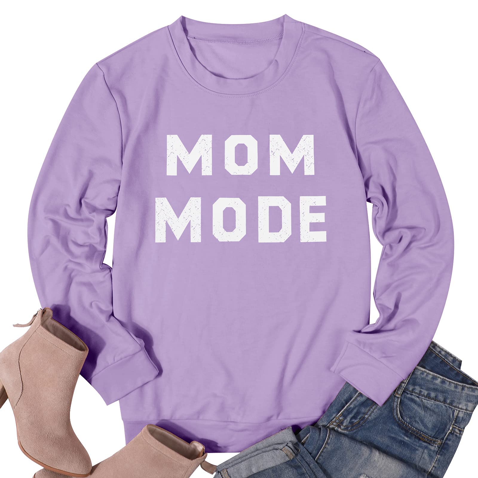 MNLYBABY Mom Mode Casual Sweatshirts for Women Letter Print Long Sleeve Lightweight Pullover Tops Violet