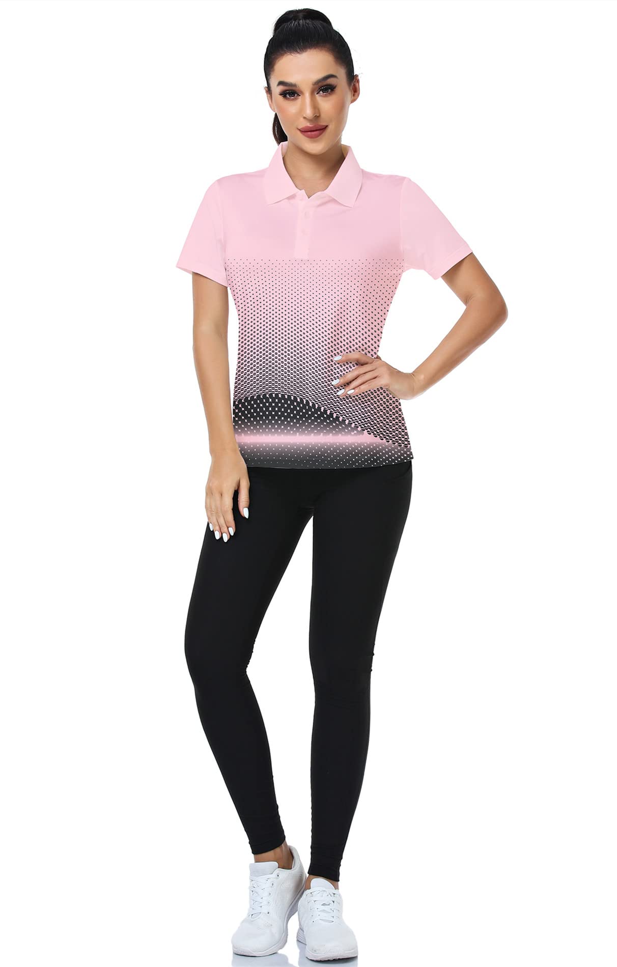 Patterned Womens Golf Shirts Short Sleeve Collared Printed Polo Sport Shirts Moisture Wicking T-Shirt