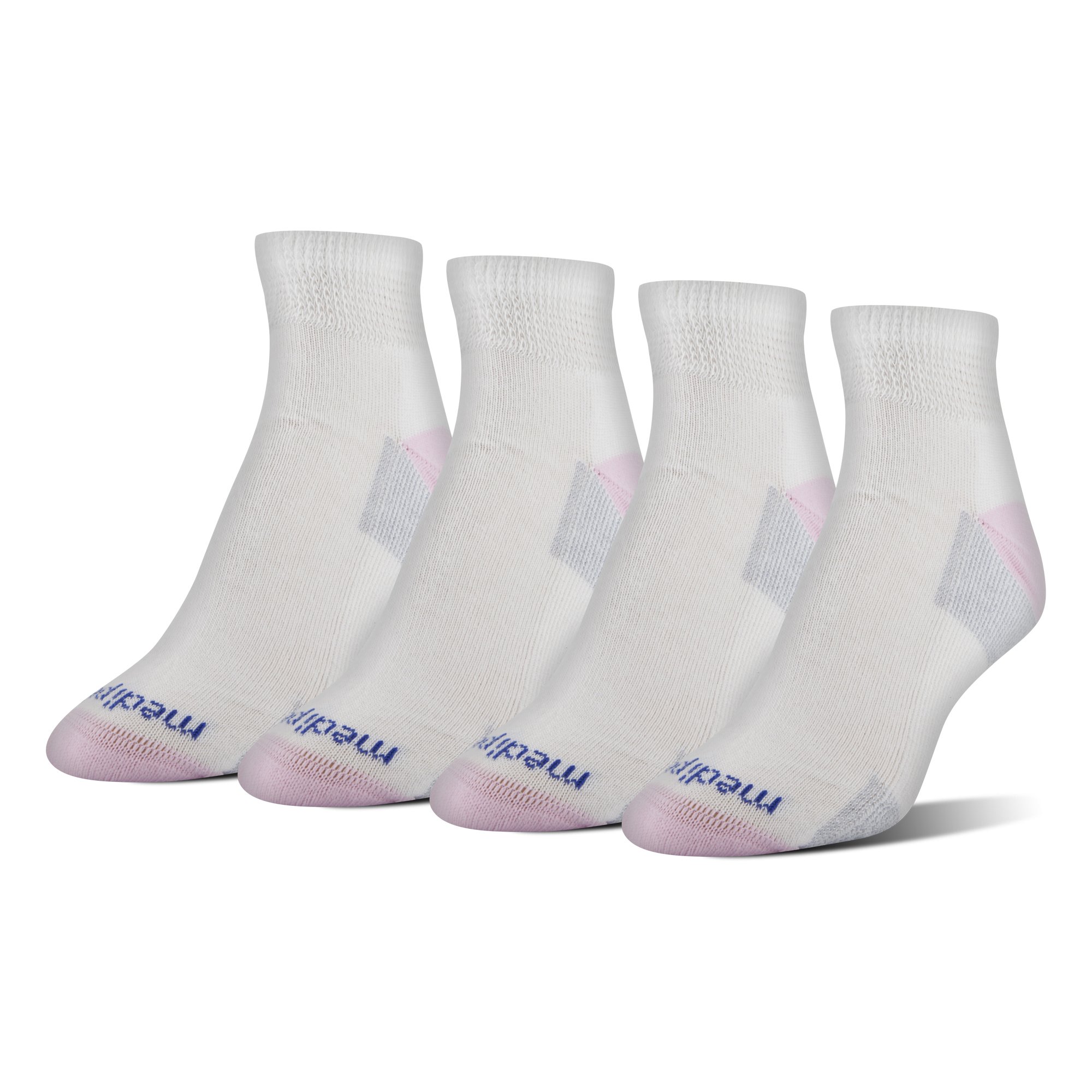 MediPEDS Women's NanoGLIDE Quarter Socks, 4-Pack, White, Shoe Size: 6-10
