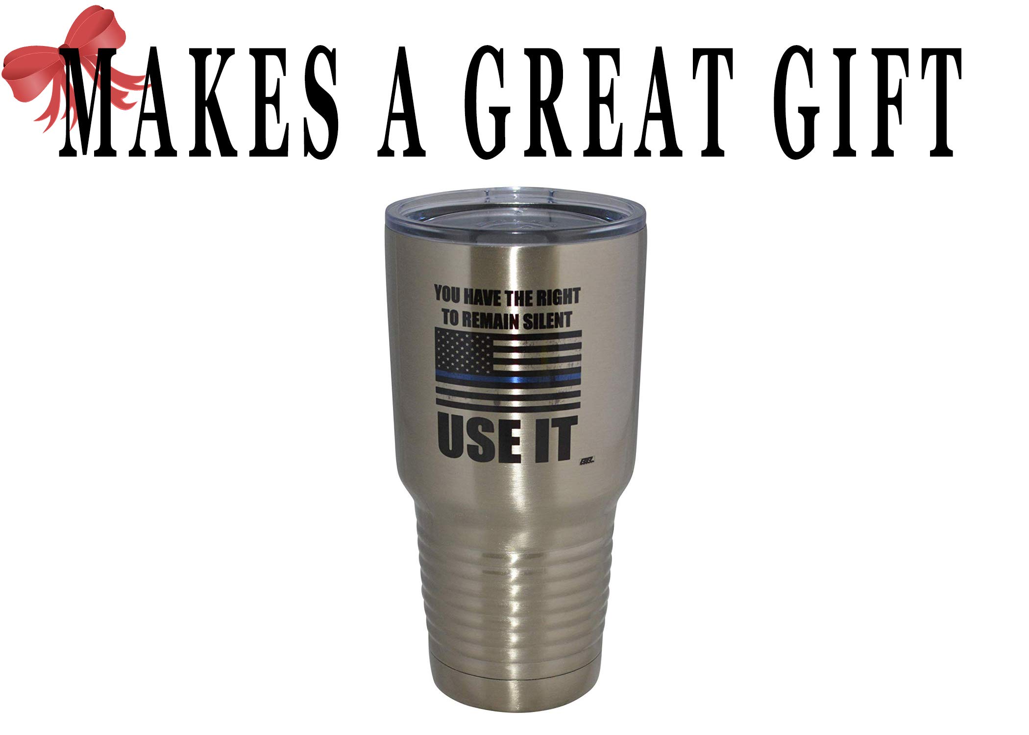 Rogue River Tactical Funny Police Officer Large 30oz Travel Tumbler Mug Cup w/Lid Vacuum Insulated Remain Silent Thin Blue Line PD Gift