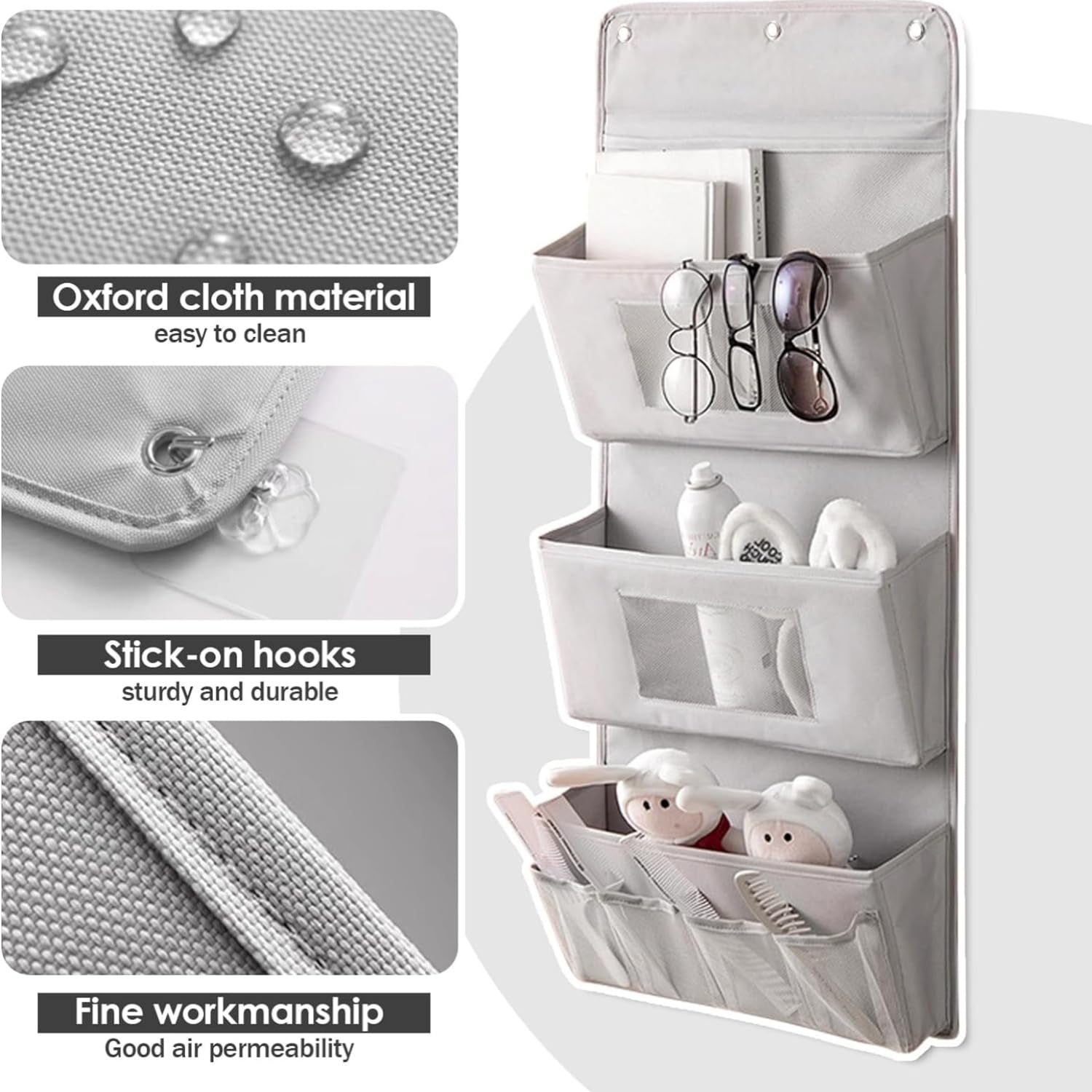 Zyrellix Wall Hanging Organizer Canvas, Wall Hanging Basket with Pockets, Oxford Cloth Wall Organizer, Waterproof Hanging Storage Bag for Kitchen, Bedroom, Bathroom, Door, Office