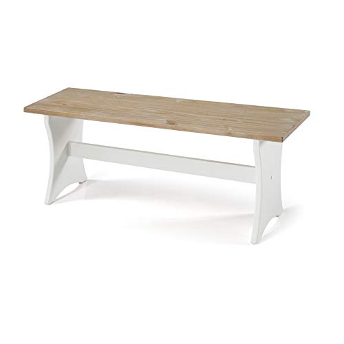 Linon Jackie Pine Wood 3 Piece Patio Conversation Indoor Kitchen Breakfast Table Booth Bench Corner Dining Nook Set in Antique White