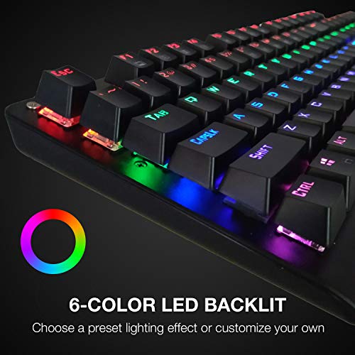 Mechanical Keyboard, E-YOOSO K600 LED Rainbow Backlit Mechanical Gaming Keyboard 104 Key Gamers Keyboard PC Computer USB Wired Gaming Keyboard Blue Switches (Black)