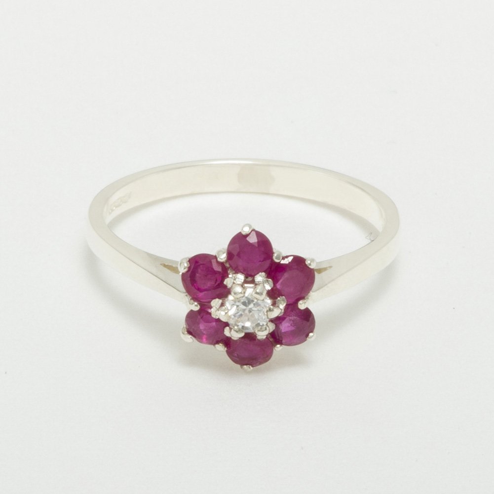 LetsBuyGold 925 Sterling Silver Cubic Zirconia & Ruby Womens Cluster Band Ring - Size 11.75
