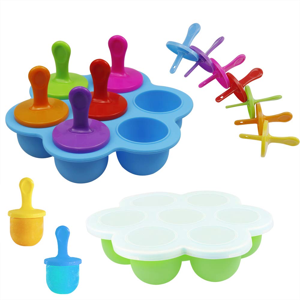 Mity rain 2 Pack Popsicles Molds- 7-cavity Mini Silicone Ice Pop Mold With Stick, Drip-guards, Non-Stick Cakesicles Molds for Egg Bites, Ice Cream Mould,Food Storage Container