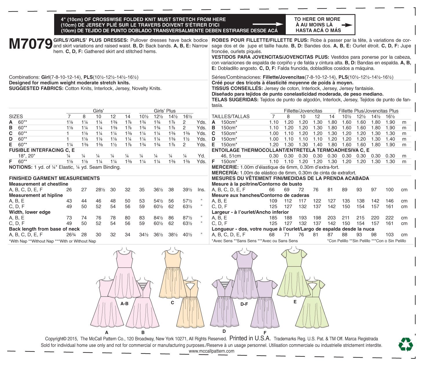 McCall's Pattern Company M7079 Girls'/Girls' Plus Dresses, Size GRL