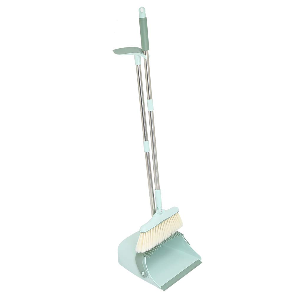 Tyenaza Dustpan Broom Set, Premium Long Handled Broom Dustpan Combo Upright Standing Broom and Dust Pan Brush with Handle for Indoor Outdoor Garage Kitchen Room Office Lobby Use