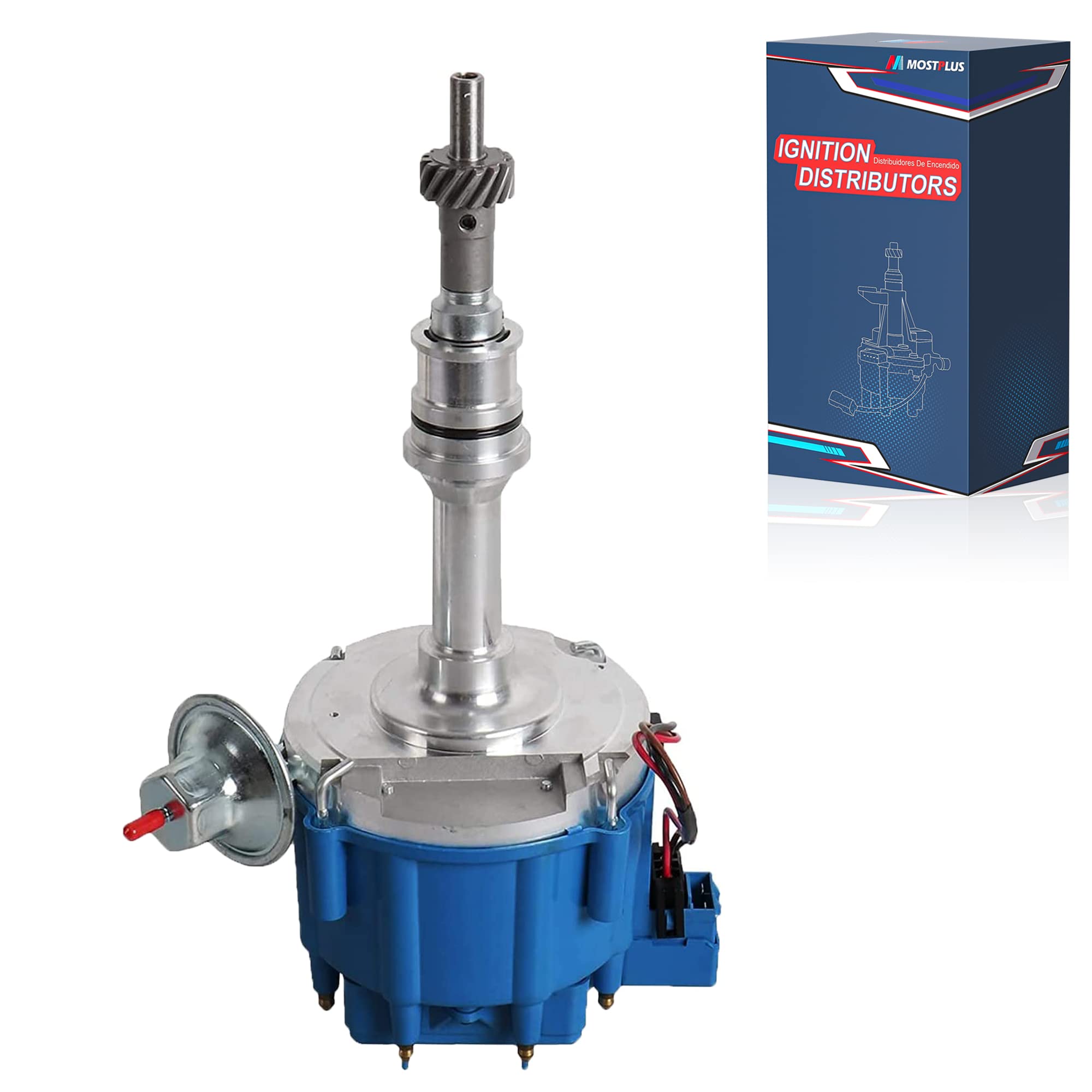 MOSTPLUS 1030213 Complete HEI Ignition Distributor 65K Coil Compatible with SBF Ford Small Block 260 289 302 V8's Blue Cap
