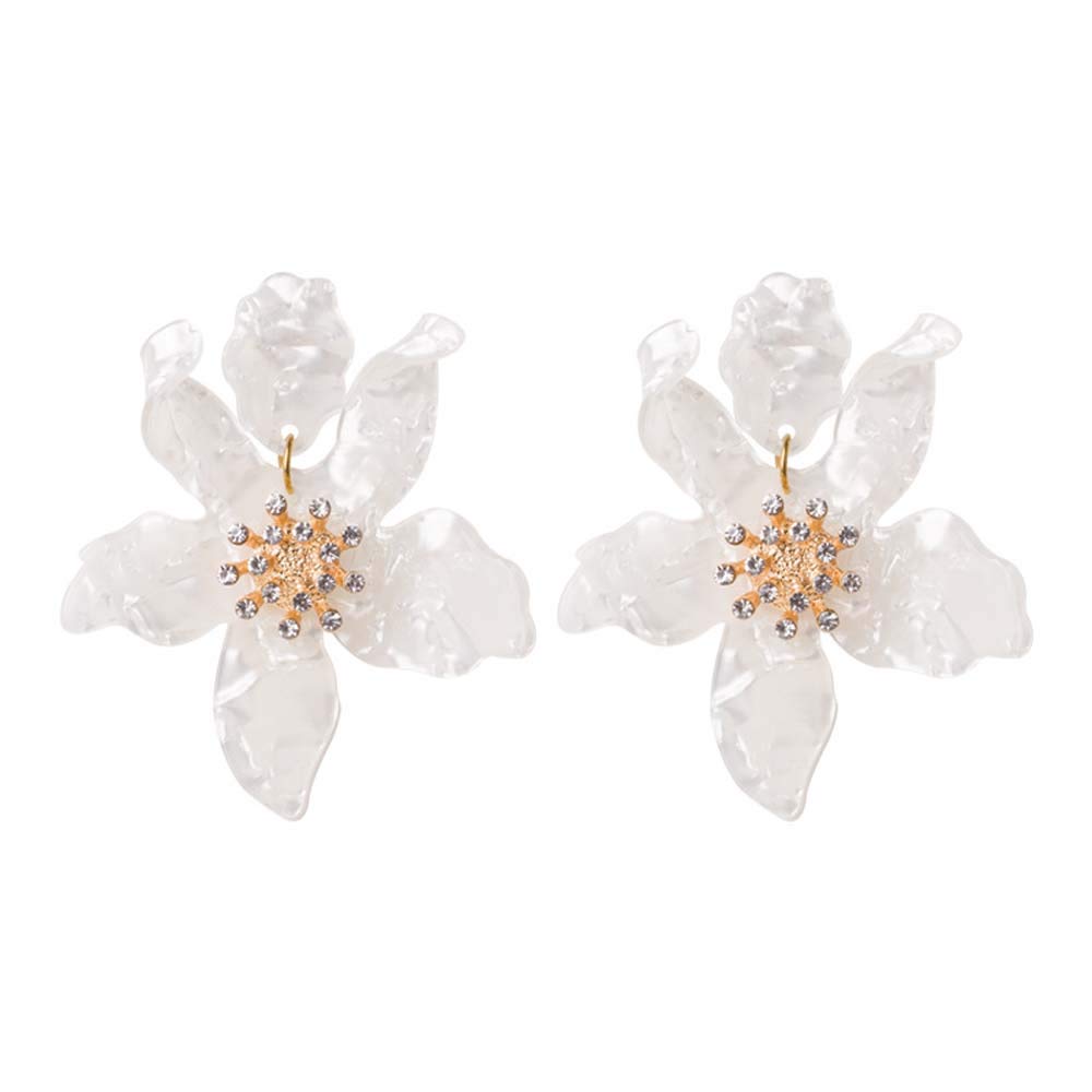Miweel Bohemian Luxury Oversize Resin Big Flower Earrings For Women Stainless Steel Crystal Jewelry