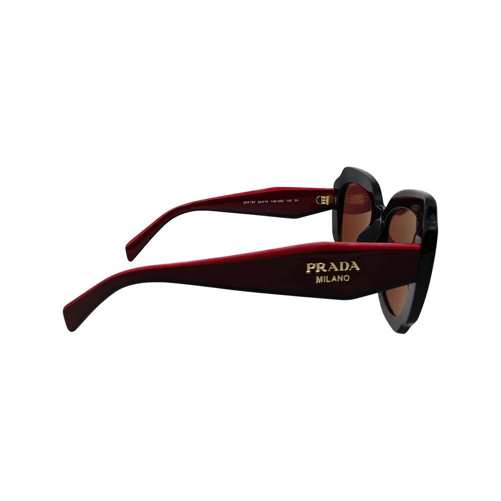 Prada PR 16YS 1AB06Q Black Plastic Irregular Sunglasses Red Mirror Lens