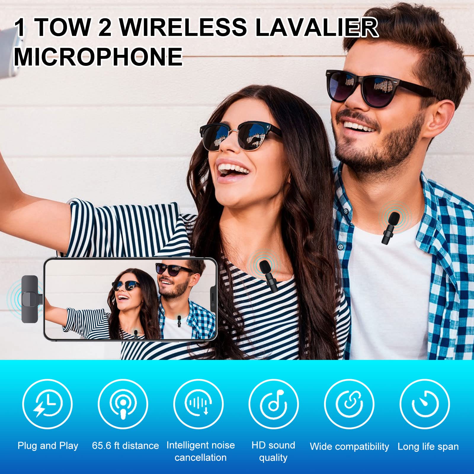 QBOMB Wireless Lapel Microphone for iPhone - Multipurpose Clip-on Microphones 360°Omnidirectional Pickup Mini Microphone Wireless Plug and Play Suitable for Live Show,Interview,Vlog Short Video
