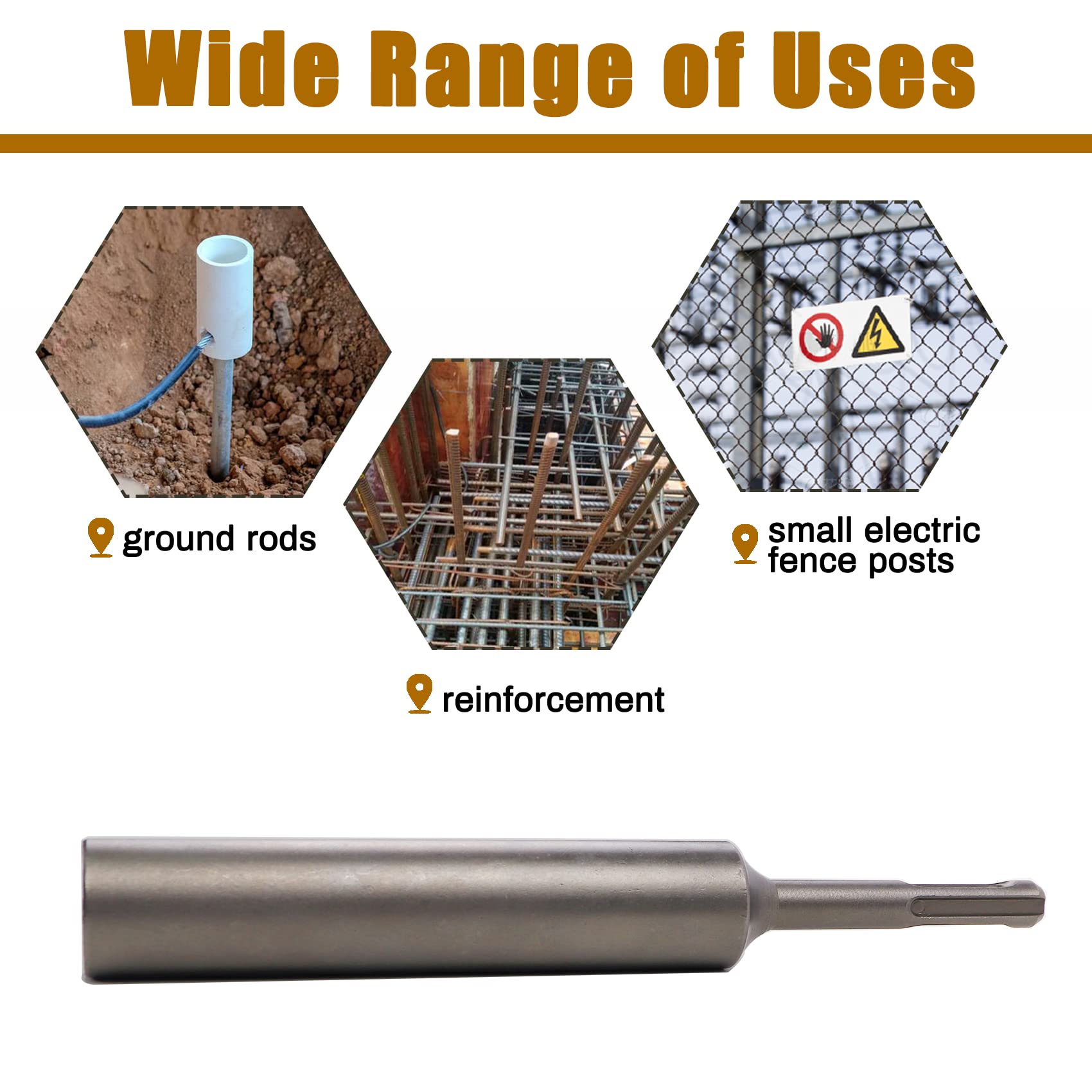 SDS Plus Ground Rod Driver Compatible with Hilti/DeWalt/Bosch/Hitachi/Makita/Milwaukee SDS Plus Hammer Drills for 5/8" & 3/4" Grounding Rods (NOT Work with SDS MAX Hammer Drill)