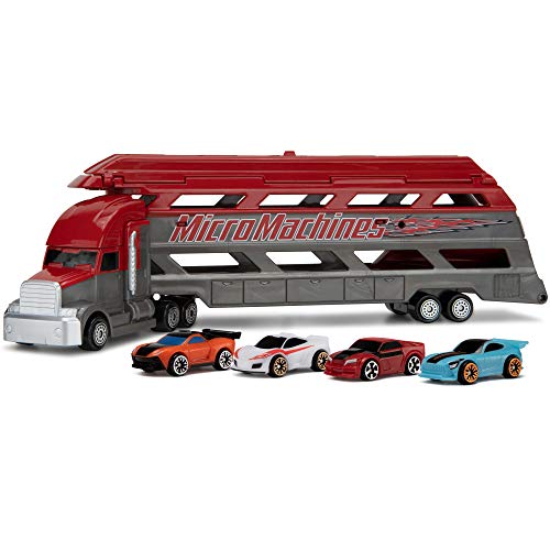 Micro Machines Mini Vehicle Hauler - Features 4 Exclusive Vehicles - Open The Top of The Trailer/Lower The Back Ramp to Load Up to 8 Vehicles - Tiny Vehicles, Huge World