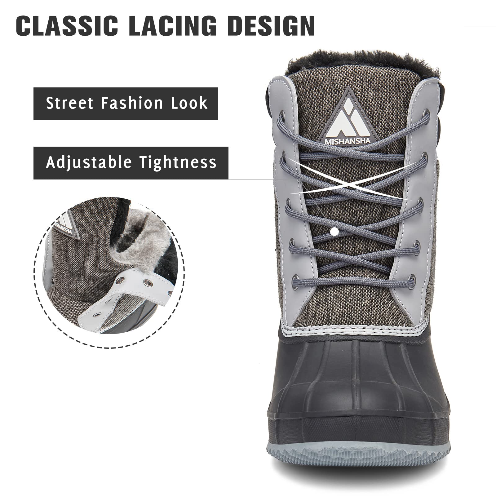 Mishansha Womens Waterproof Insulated Snow Boot Warm Comfortable Hiking Boots Outdoor Winter Backpacking Boots Non Skid Trekking Boots Grey 9 Women