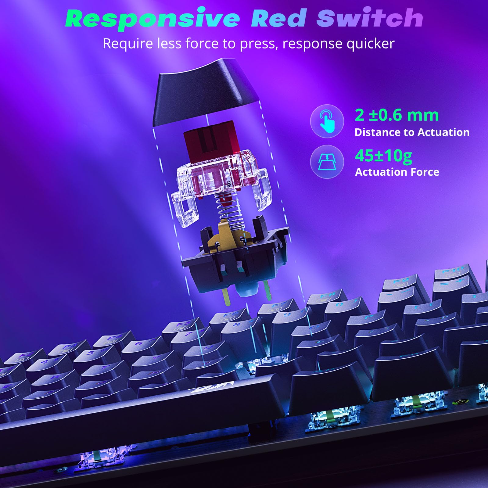 Redragon Gaming Keyboard, Mechanical Gaming Keyboard with Red Switches, Fully Programmable Mechanical Keyboard, Hot Swappable, RGB Backlit, Anti-Ghosting for Windows Mac, 12 Mutiplemedia Keys, K565