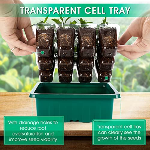 Seed Starter Tray, 6PCS Seed Starter Kit with Grow Light, Seedling Trays with Humidity Domes, Covers Height 3.9", Indoor Gardening Plant Germination Trays (12 Cells per Tray)
