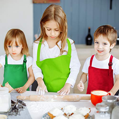 SATINIOR 12 Pieces Kids Apron and 12 Pieces Chef Hat, Child's Adjustable Aprons and Chef Hat Kitchen Bib Aprons with 2 Pockets for Boy Girls Kitchen Cooking Baking Wear(Multi-colors, L for 7-13 Age)