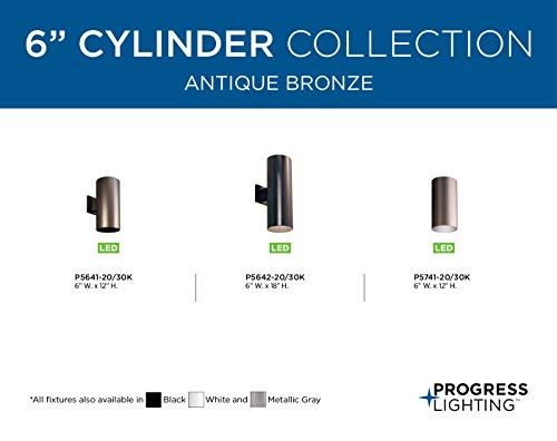 Progress Lighting Cylinder Collection 6" Modern Outdoor LED Wall Lantern Light Antique Bronze