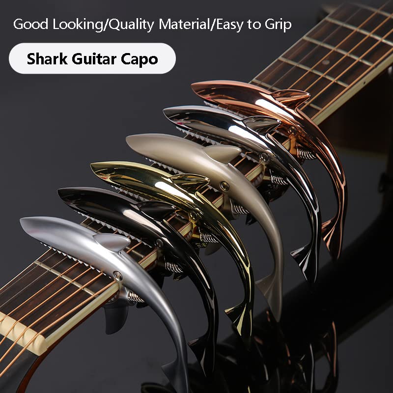 Shark Guitar Capo Zinc Alloy Capo for Guitar Ukulele Bass (Bright Silver)
