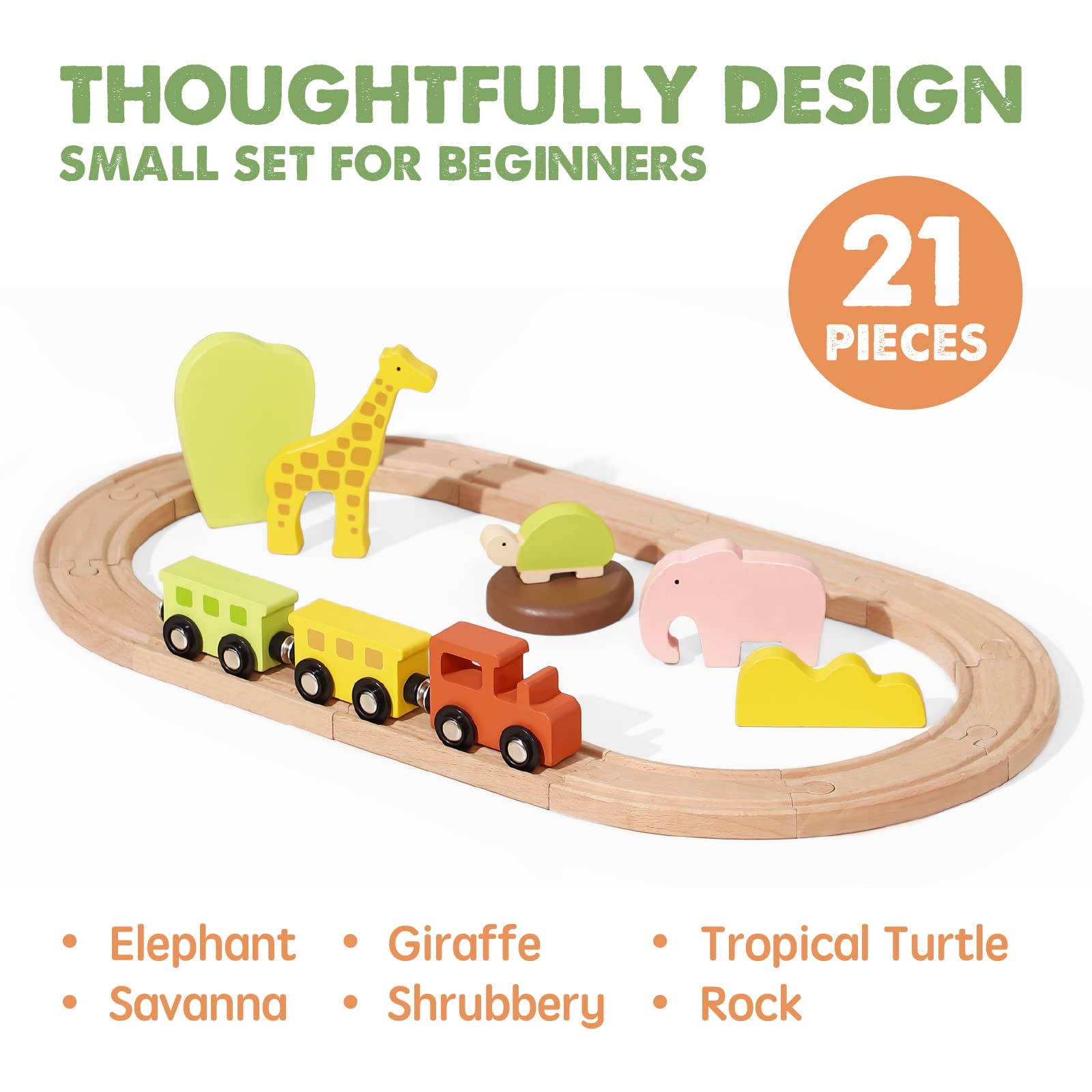 Toddler Toys Wooden Train Set Bundle with 52 Pcs Train Track Expansion