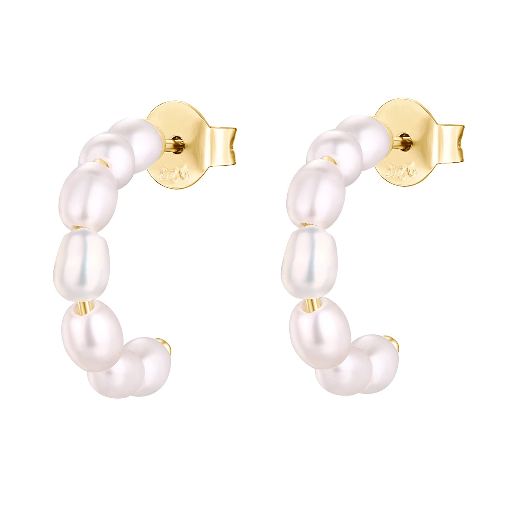 PAVOI 14K Gold-Plated Classic Pearl Hoop Earrings for Women | Freshwater Pearl Earring Pair