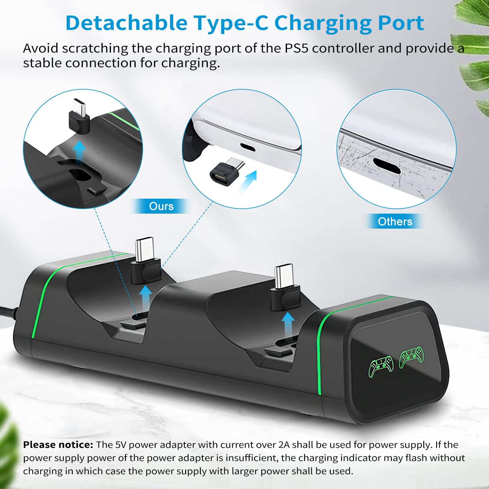 PS5 Controller Charging Station, DualSense Playstation 5 Fast Controller Charger with USB Type-C, PS 5/X-Belite 2 /X-Series S/X Charging Station Dock with LED Indicator, Safety Chip Protection
