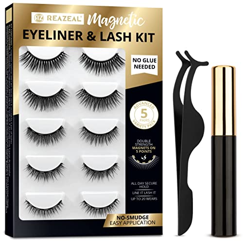 Magnetic Eyelash kit, Magnetic Eyeliner with False Lashes Natural Look-No Glue Needed (5-Pairs)