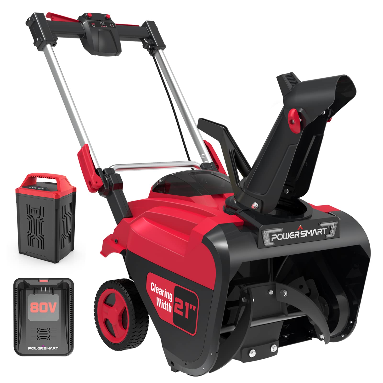 PowerSmart Snow Blower - 80V 6.0Ah Battery Powered Snow Blower, 21'' Electric Snow Thrower, Cordless Snow throwers